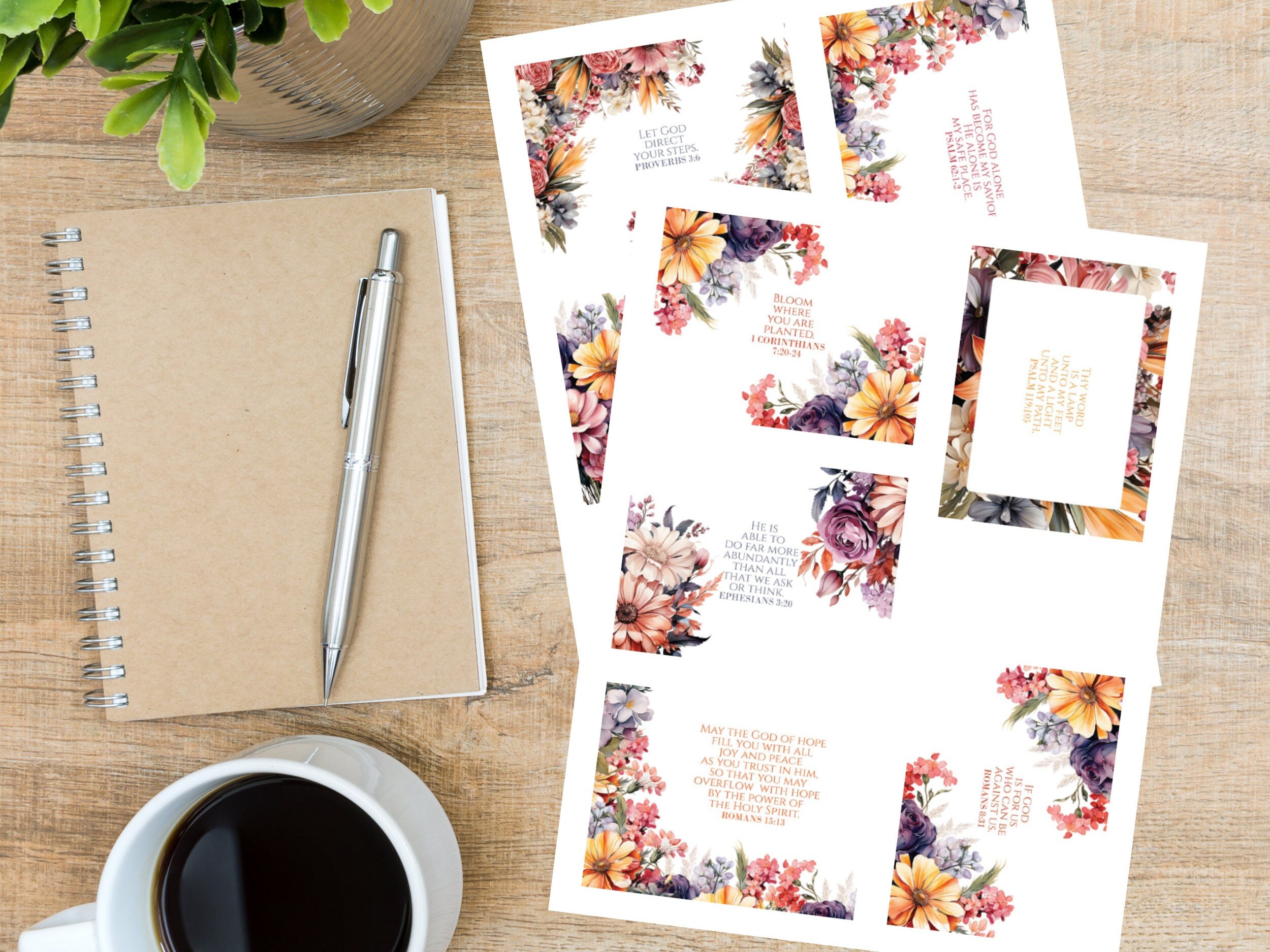 20 Mini Memory Verse Cards With Mauve, Yellow and Pink Watercolor ...