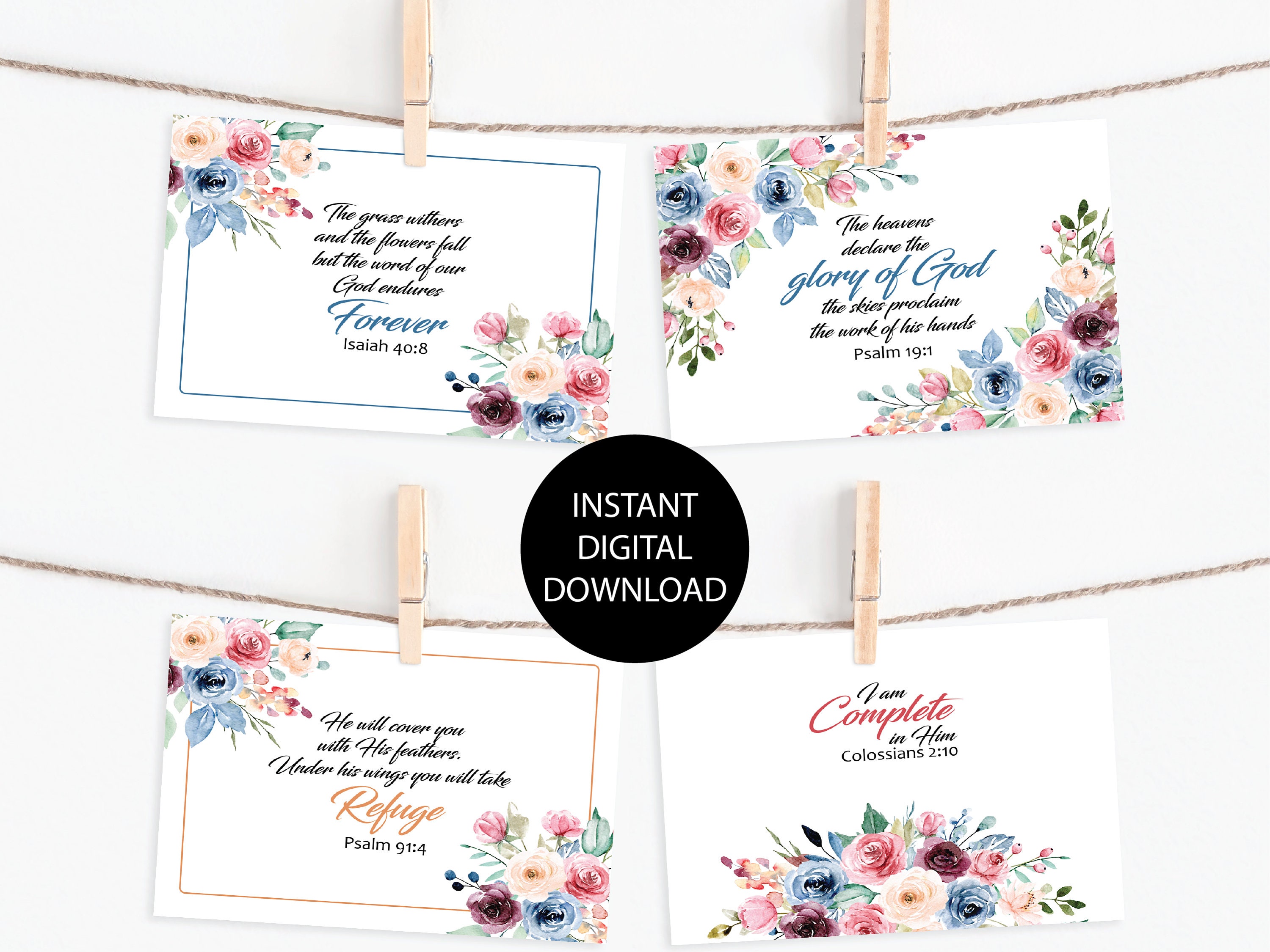 Printable Botanical Scripture Card Bundle, Set of 20 Encouraging Bible ...