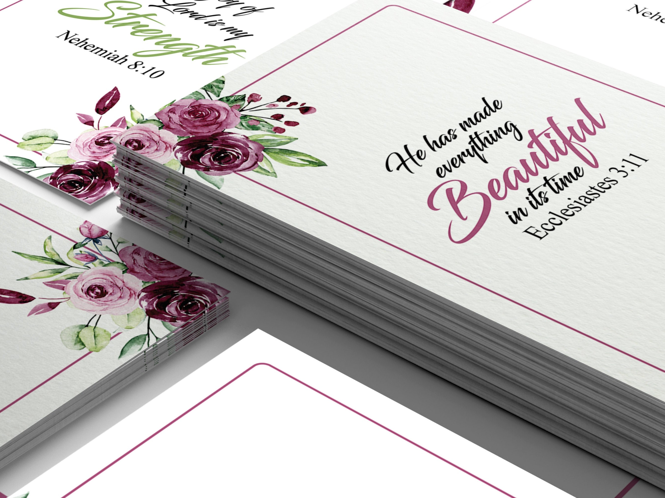 6 Bible Verse Printable Scripture Note Cards Watercolor Designs, 5x7 ...