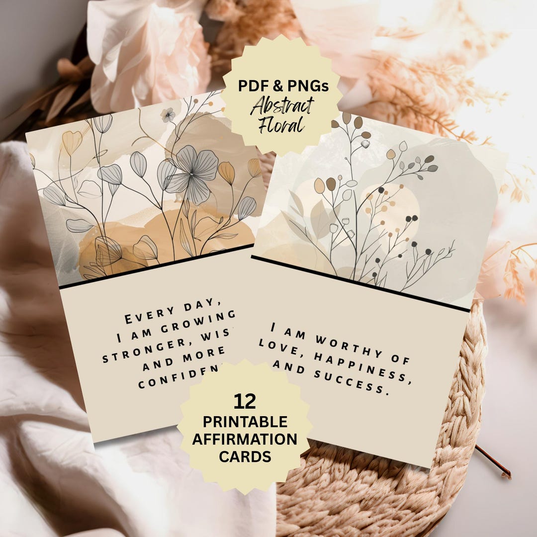 Neutral Boho Affirmation Cards: Beige Botanical Watercolor Self-care ...