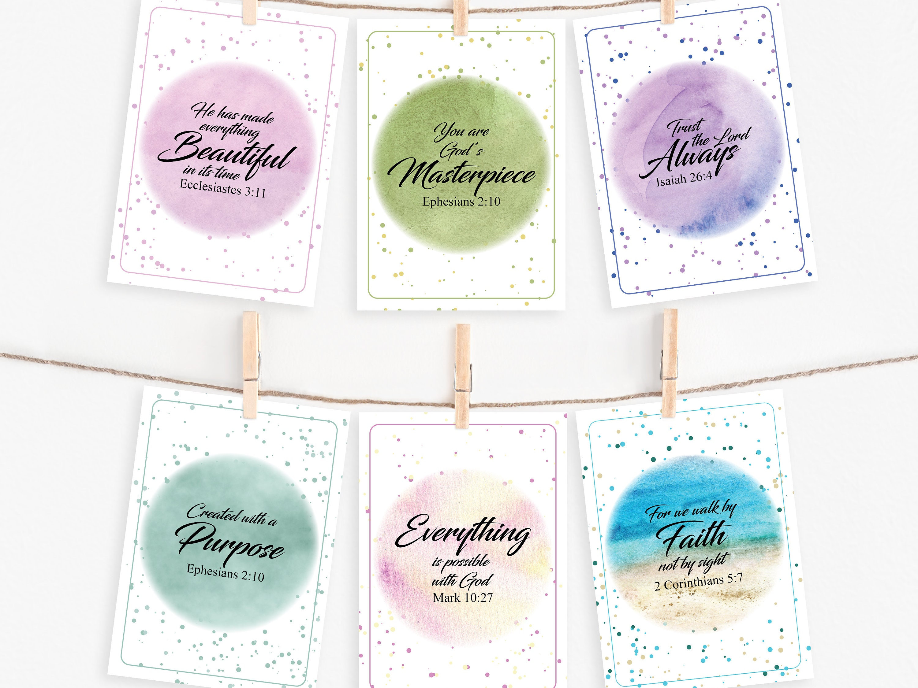 6 Bible Verse Affirmation Circle Watercolor Designs, 5x7 Printable ...