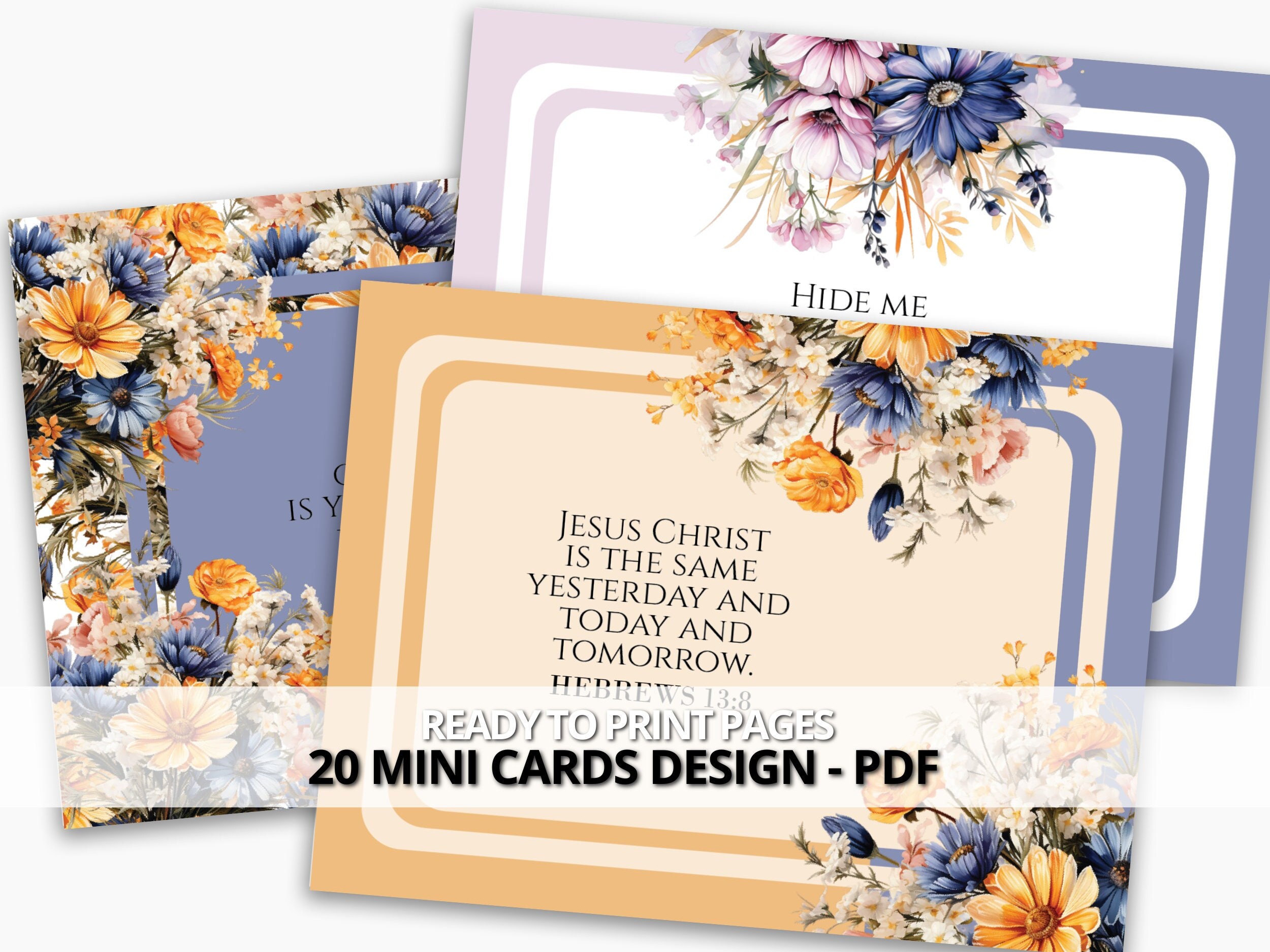 20 Mini Bible Insert Cards With Blue, Yellow and Pink Watercolor ...