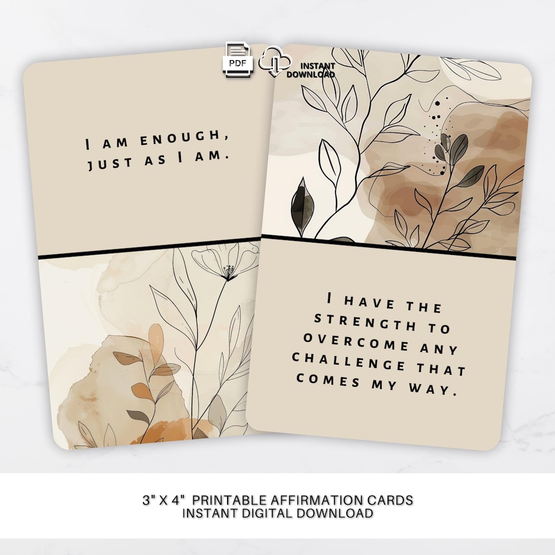 12 Neutral Boho Affirmation Cards | 3x4" Positive Mindset Cards | Beige ...