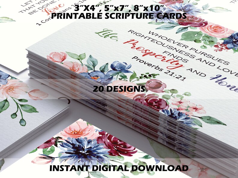 Mini Bible Verse Cards, Burgundy Blue Peach Watercolor Affirmation ...