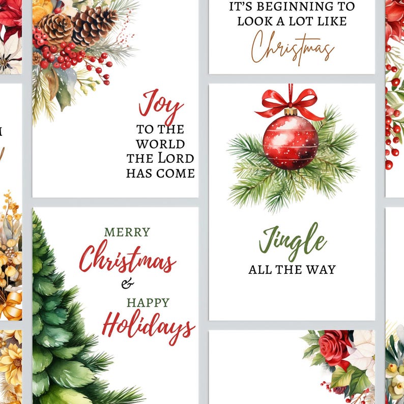 Printable Christmas Mini Cards, Set of 12 Festive 3x4 Inch Holiday ...