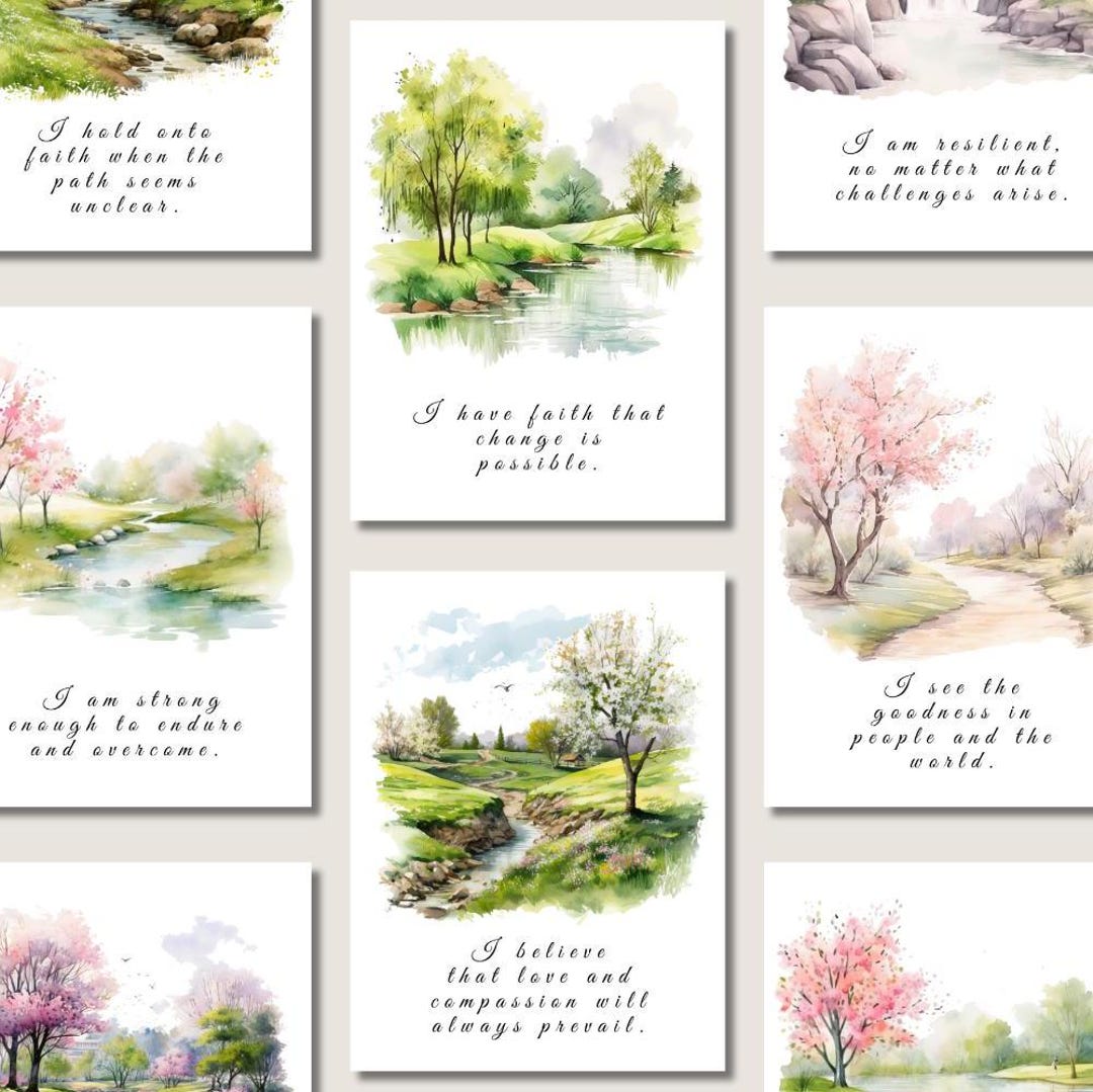 Nature Watercolor Affirmation Cards: Inspirational Mini Prints With ...