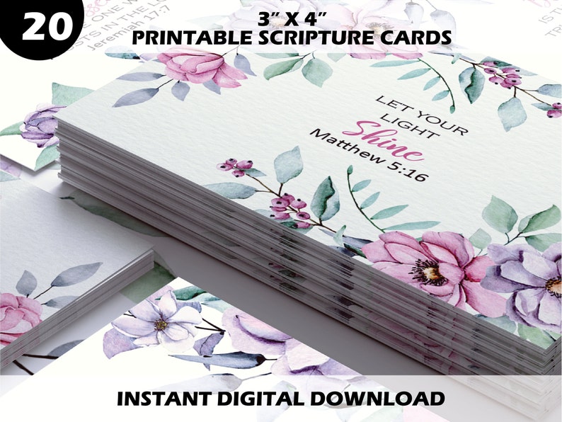 Bible Verse Affirmation Printable Cards Pink Purple Botanical ...
