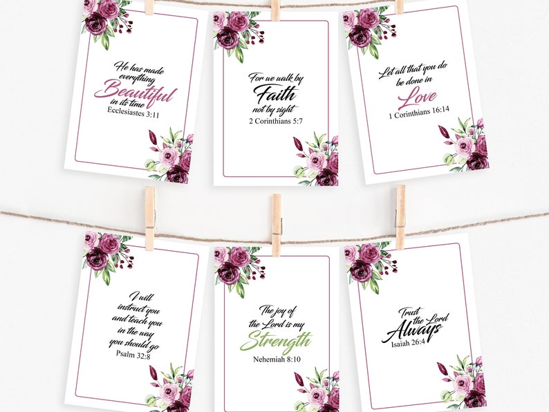 6 Bible Verse Printable Scripture Note Cards Watercolor Designs, 5x7 ...