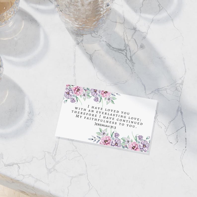 60 Bible Verse Cards Business Card Sized, Watercolor Pink & Purple ...