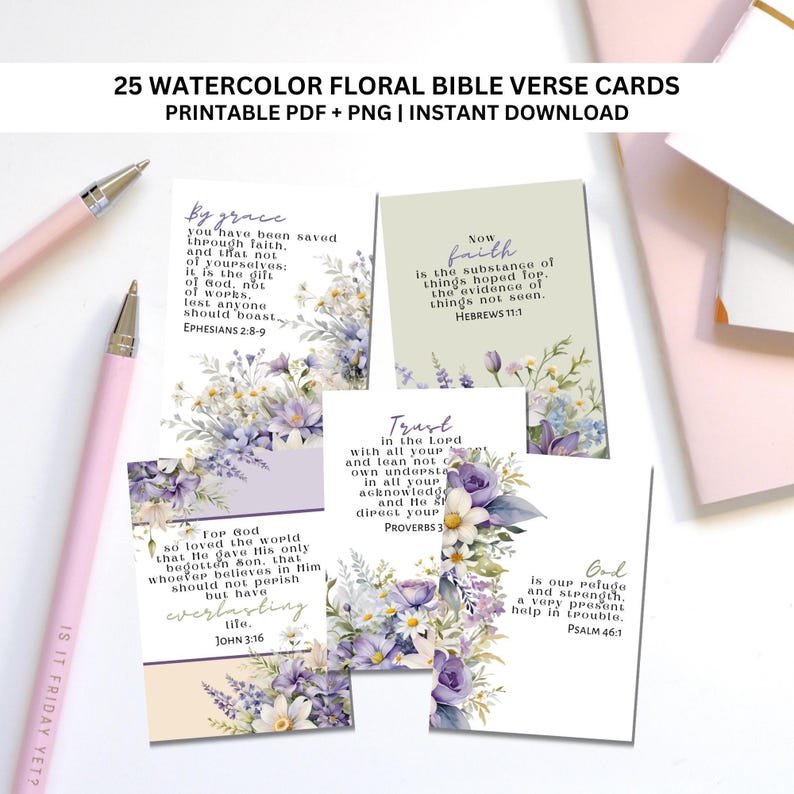 Watercolor Floral Bible Verse Cards: Christian Encouragement (instant ...