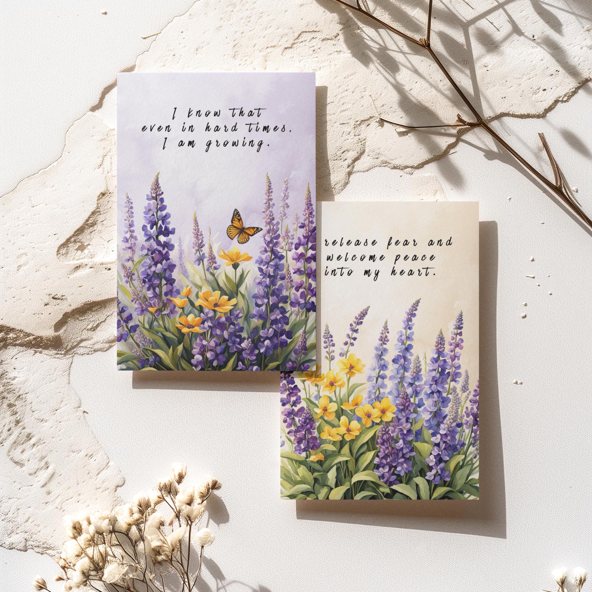 Printable Affirmation Cards of Hope, Watercolor Wildflower Lavender ...