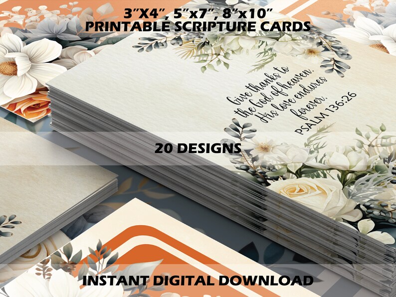 Bible Verse Cards, White Flower Arrangement Watercolor Cards With Blue ...