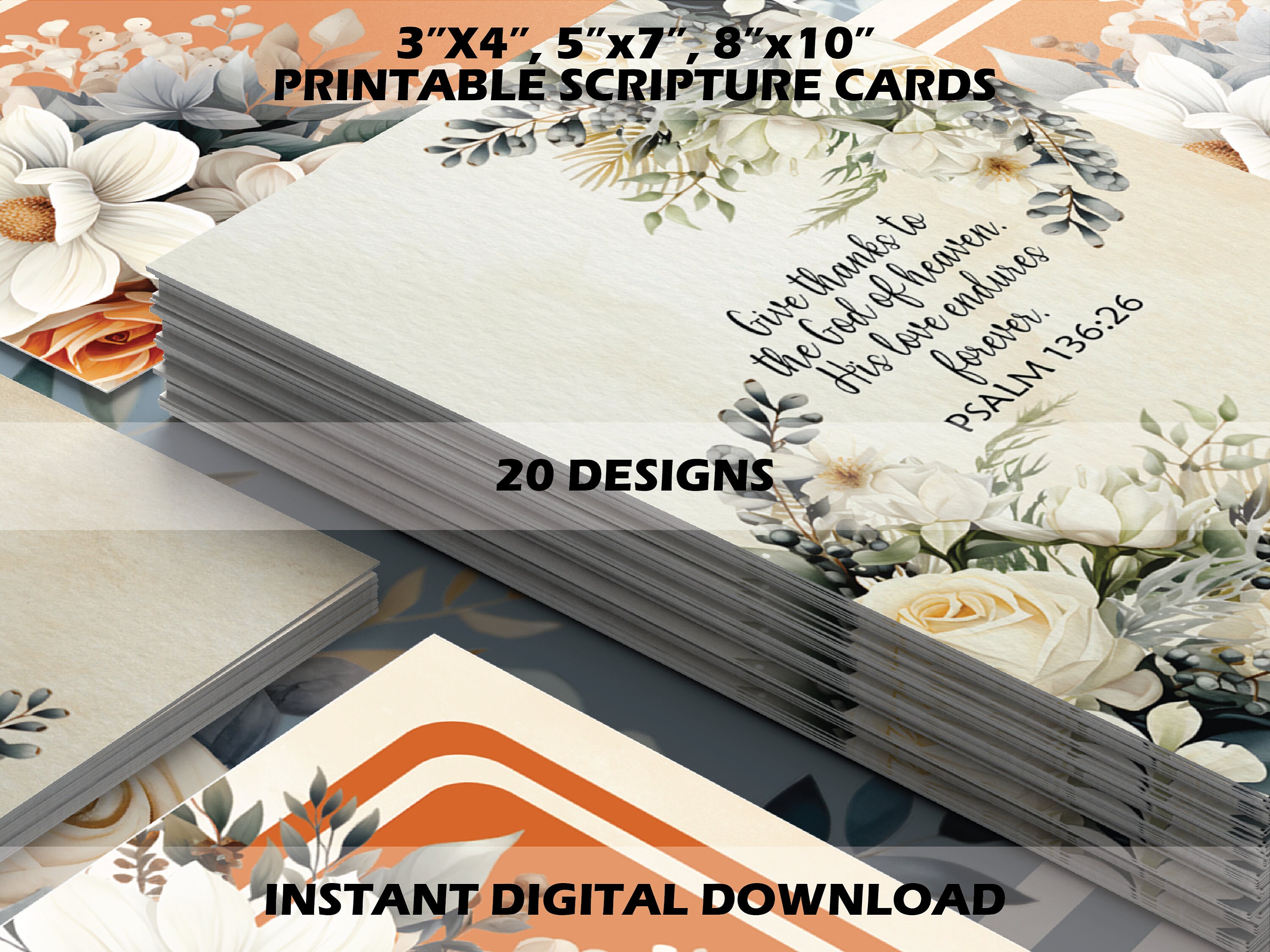 Bible Verse Cards, White Flower Arrangement Watercolor Cards With Blue ...