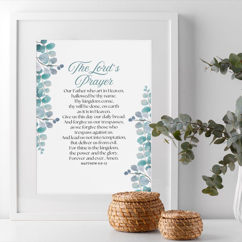 The Lord's Prayer Wall Art Printable: Watercolor Eucalyptus Leaves ...