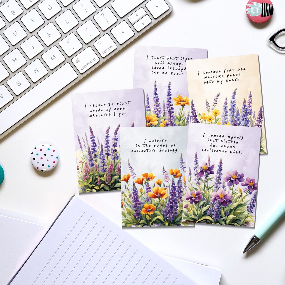 Printable Affirmation Cards of Hope, Watercolor Wildflower Lavender ...