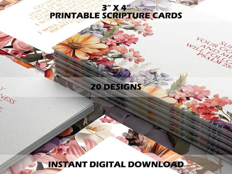20 Mini Memory Verse Cards With Mauve, Yellow and Pink Watercolor ...
