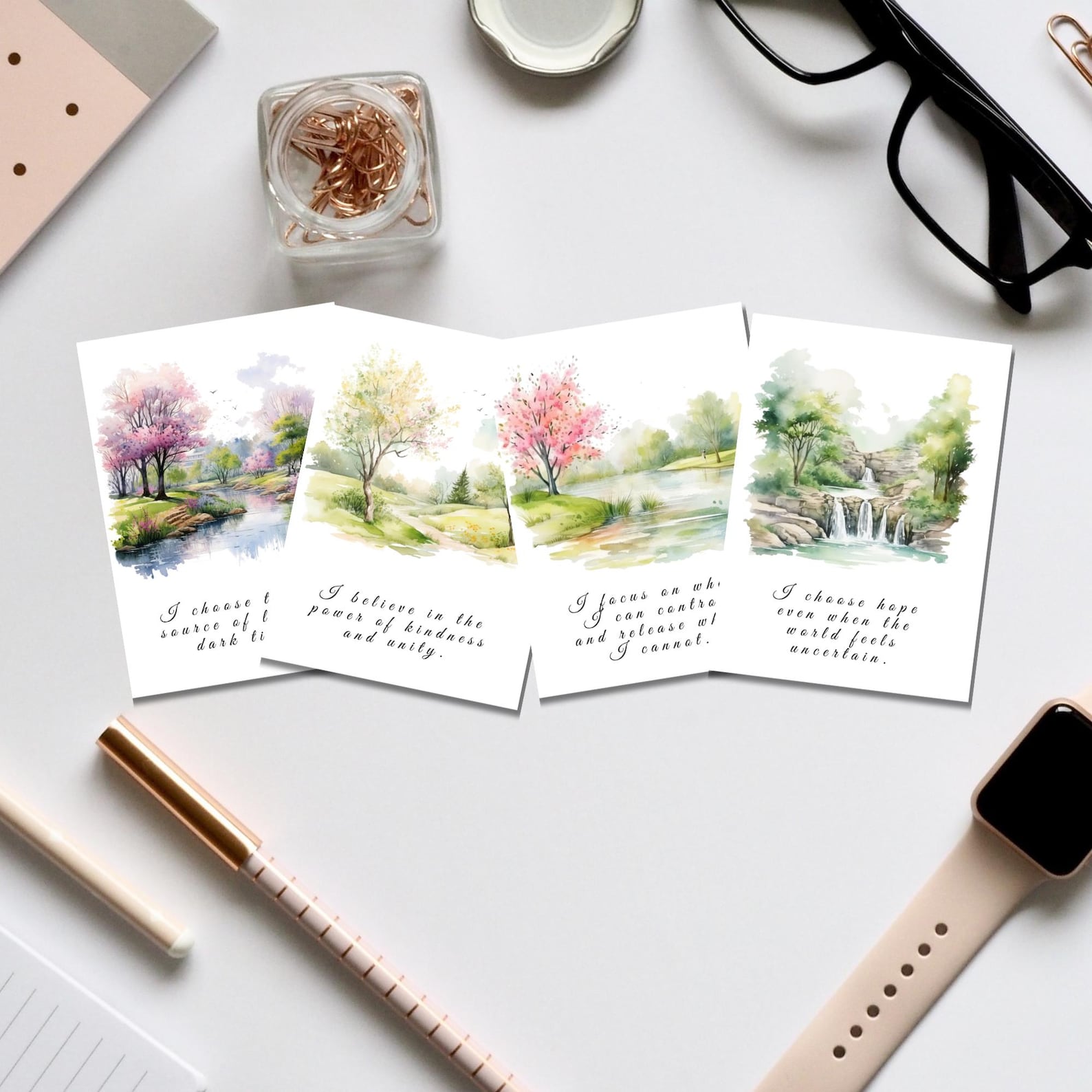 Nature Watercolor Affirmation Cards: Inspirational Mini Prints With ...