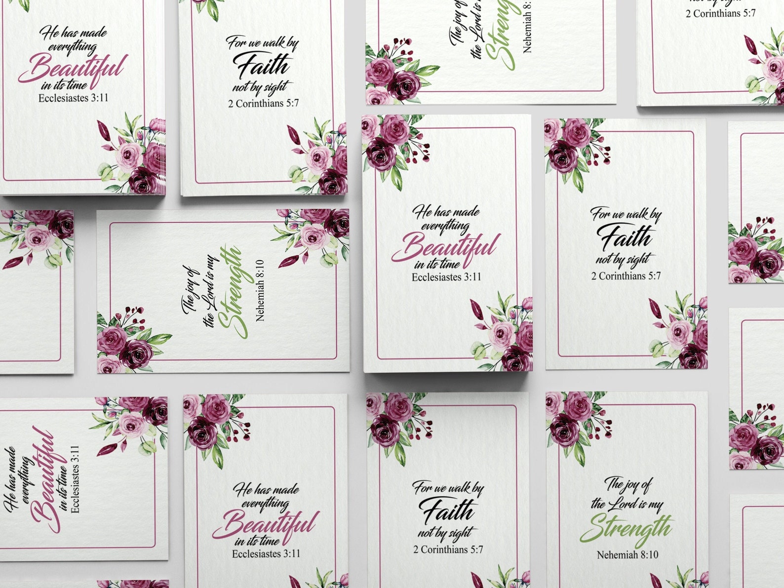 6 Bible Verse Printable Scripture Note Cards Watercolor Designs, 5x7 ...