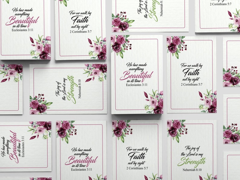6 Bible Verse Printable Scripture Note Cards Watercolor Designs, 5x7 ...
