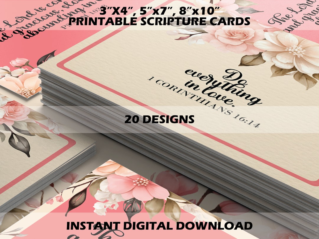 Printable Love Scripture Cards, Bible Verses With Pink Cream Flower ...