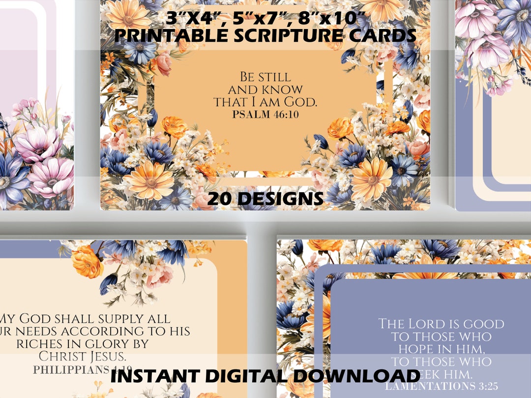 20 Bible Insert Cards With Blue, Yellow and Pink Watercolor Wildflower ...