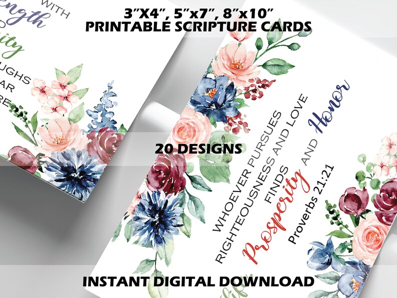 Mini Bible Verse Cards, Burgundy Blue Peach Watercolor Affirmation ...