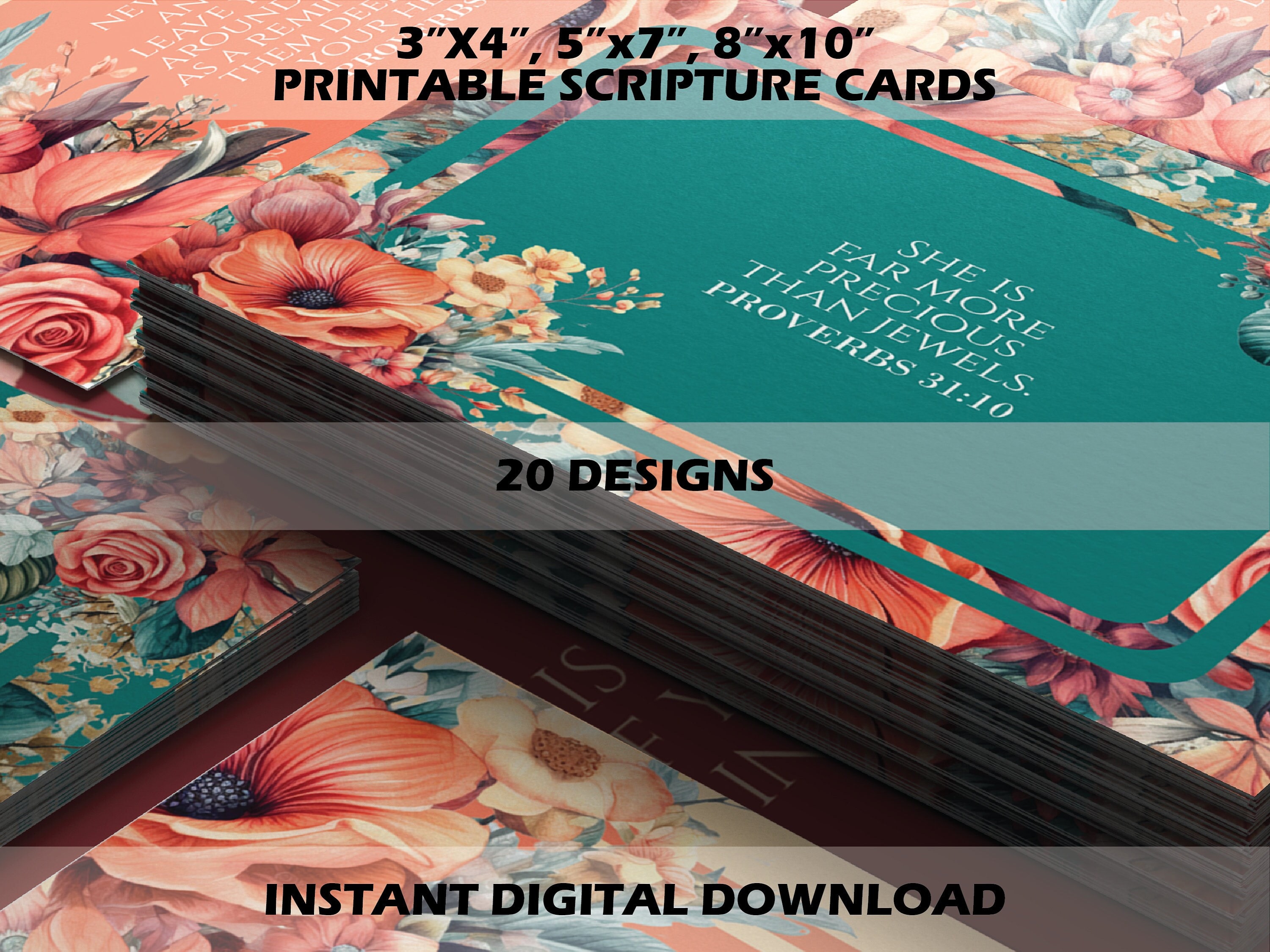 20 Mini Bible Insert Cards With Coral Mauve Watercolor Floral Print ...