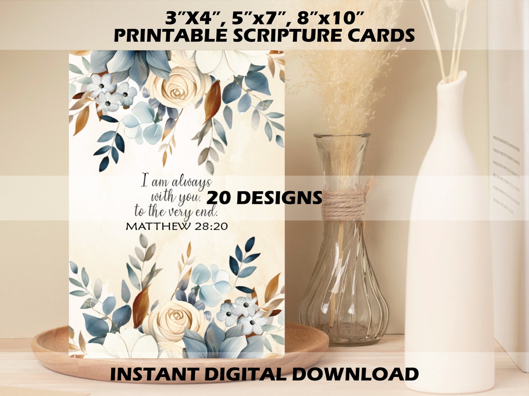 Bible Verse Cards, White Flower Arrangement Watercolor Cards With Blue ...