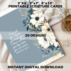 Bible Verse Cards, White Flower Arrangement Watercolor Cards With Blue ...