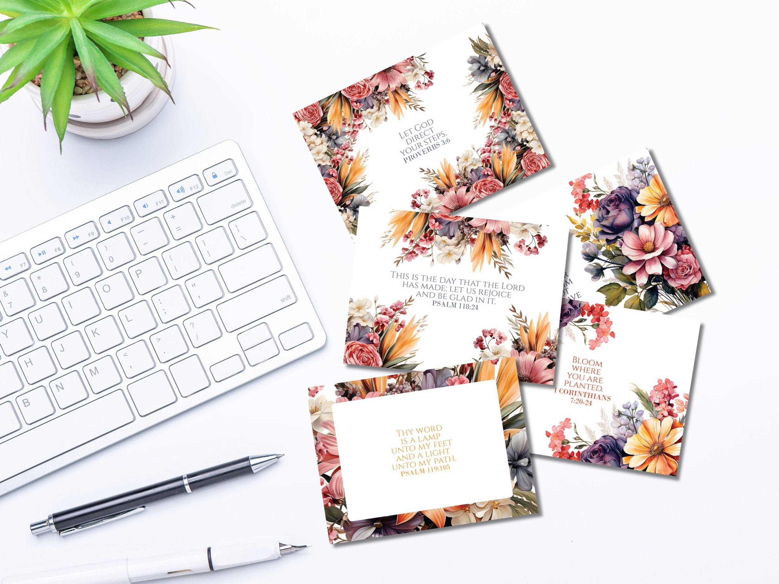 20 Mini Memory Verse Cards With Mauve, Yellow and Pink Watercolor ...
