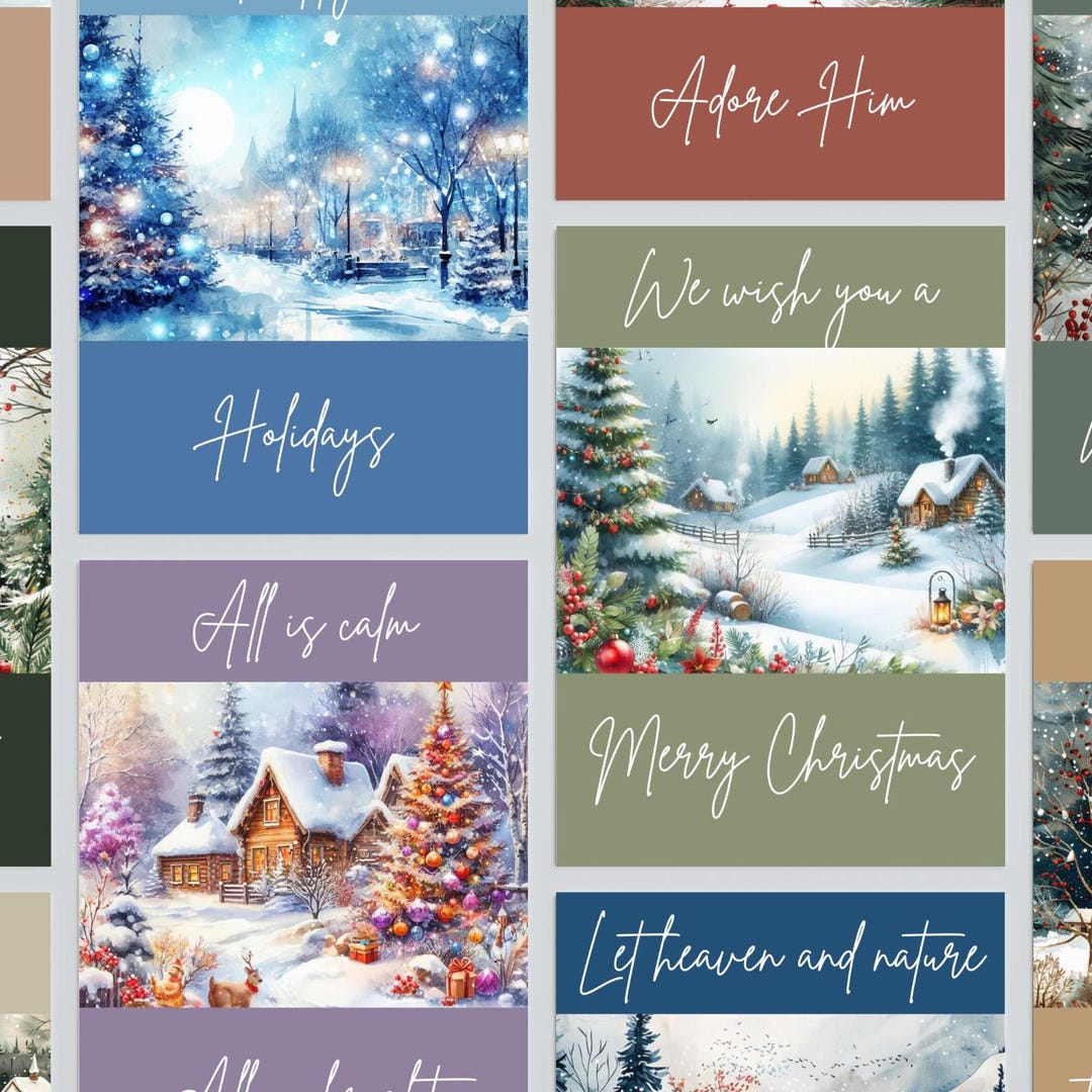 Printable Christmas Cards Set Bundle, 3x4 Inch Mini Holiday Quote Cards ...