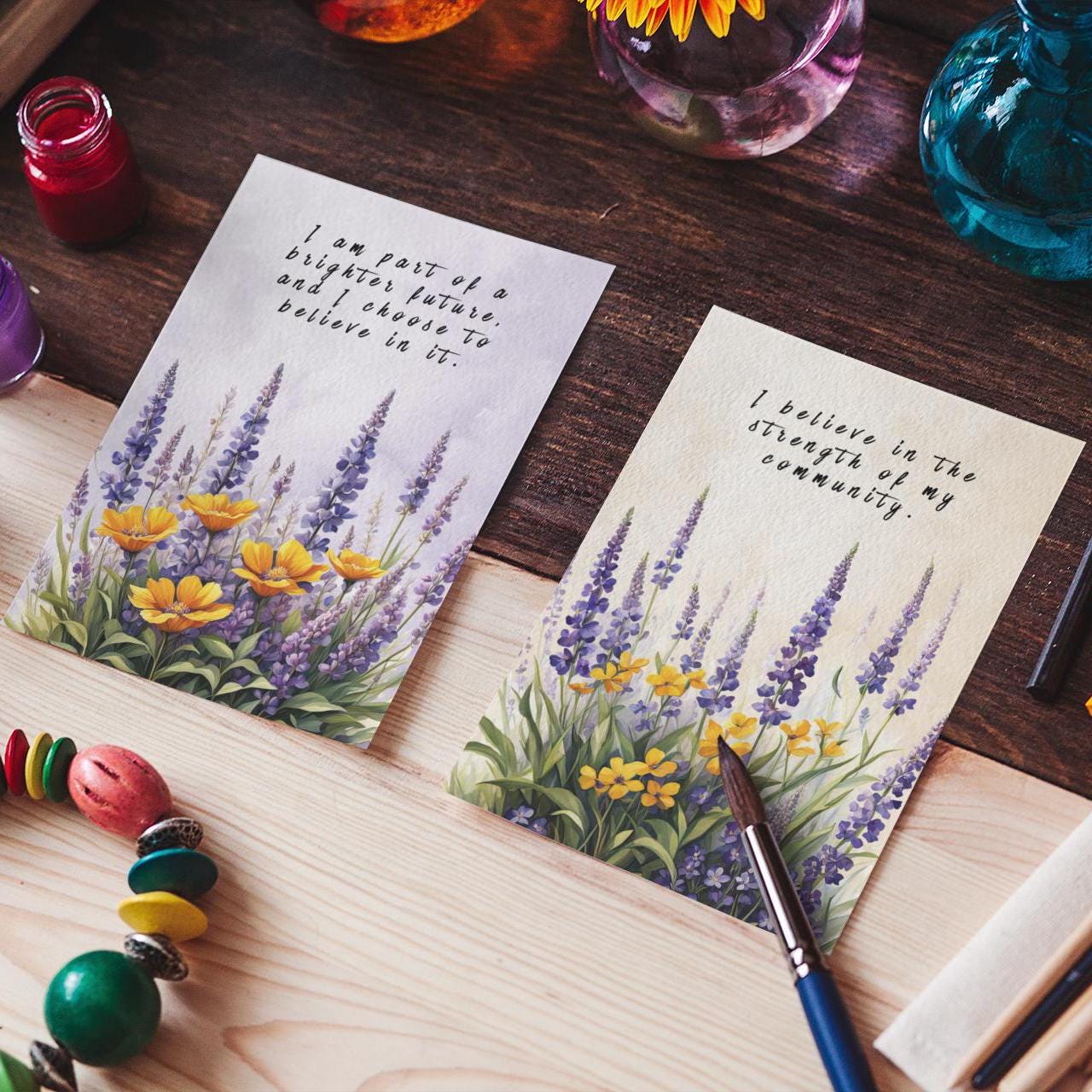 Printable Affirmation Cards of Hope, Watercolor Wildflower Lavender ...
