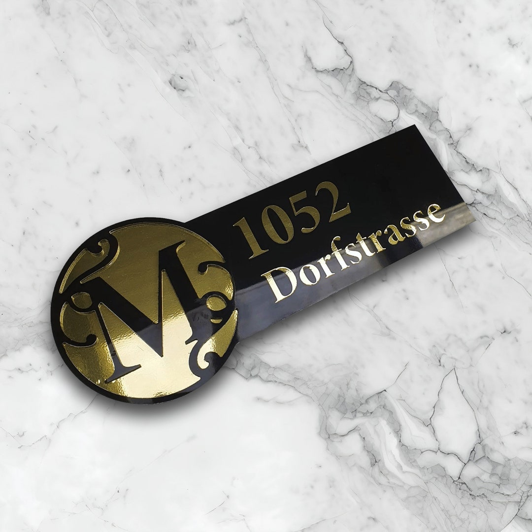 Modern House Sign Black With Gold Address Wall Plaque House Number Sign ...