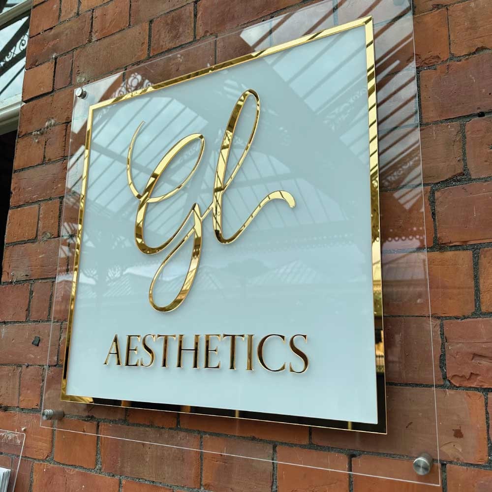 Acrylic Logo Business Sign Light up Square Gold or Silver Salon Office ...
