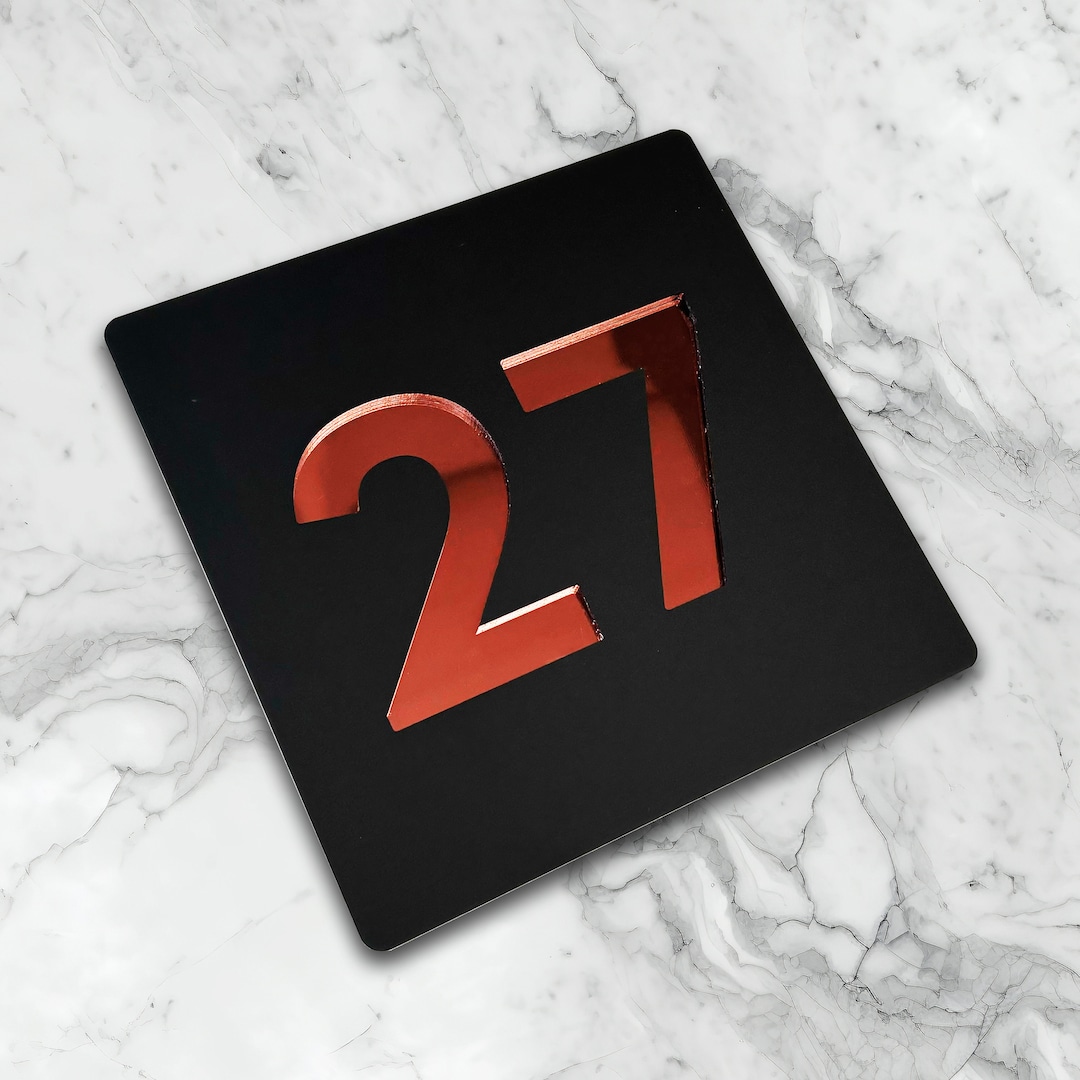 House Number Wall Plaque Acrylic House Number Sign Matt Black & Rose ...