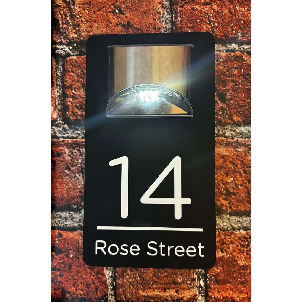 Solar Light House Sign House Number Sign Black Brushed Silver Aluminium ...