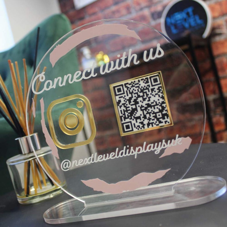 Social Media Desk Sign Acrylic QR Code Display Table Talker QR Code ...