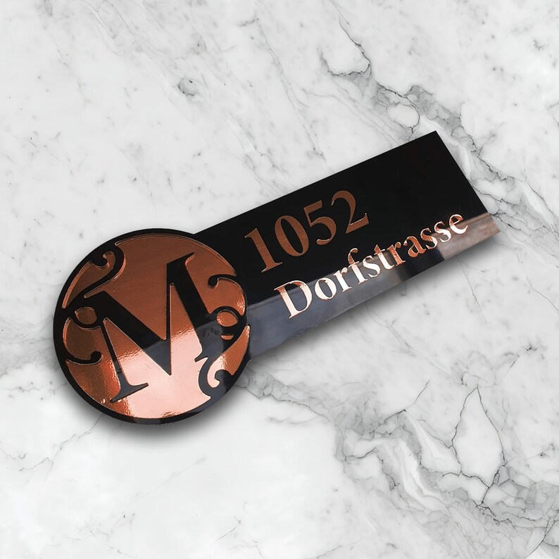 Modern House Sign Black With Rose Gold Address Wall Plaque House Number ...