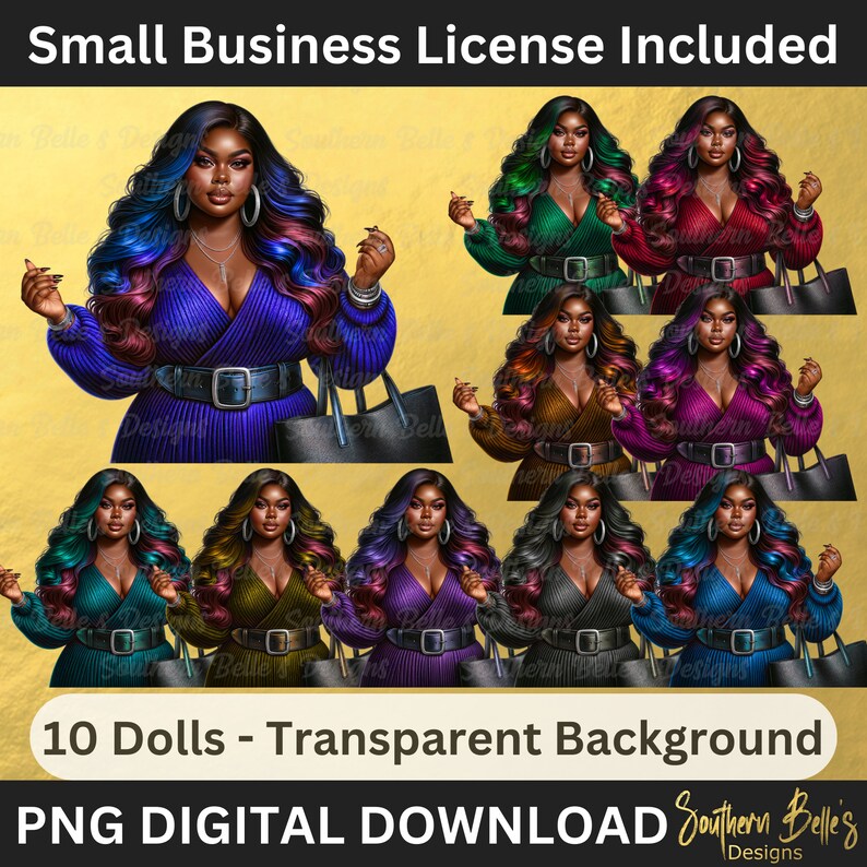 Black Woman Clip Art Bundle Sublimation Designs African-american PNG Small Business Commercial ...