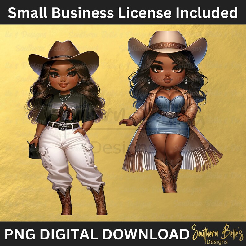 Cowgirl Chibi Clip Art Bundle Sublimation Designs African-american PNG ...