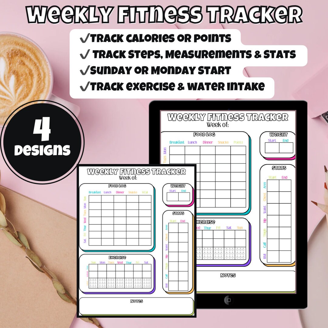 Printable Weekly Weight Loss & Fitness Tracker, Track Calories or ...