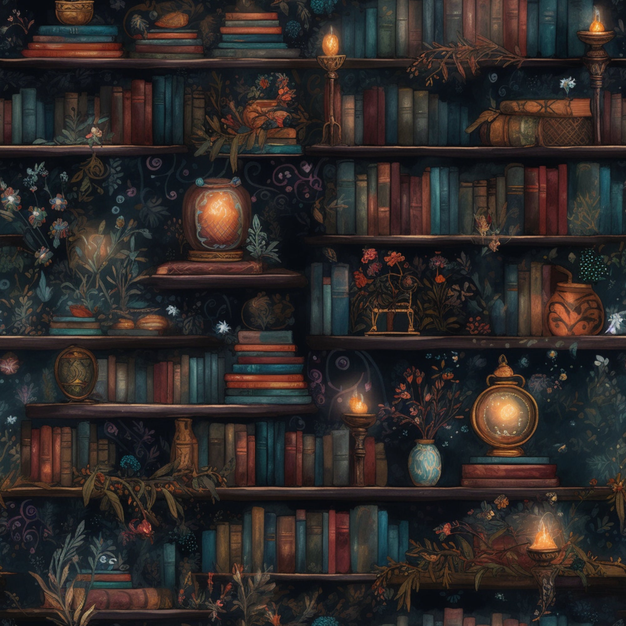 Dark Academia Bookshelf Seamless Pattern AOP Pattern - Etsy