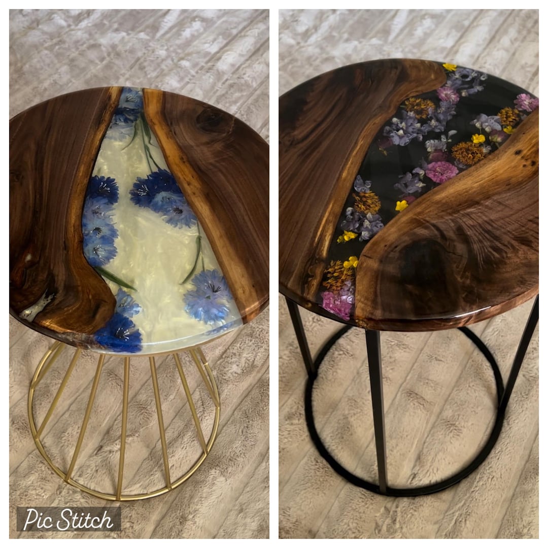 Customizable Walnut, Epoxy Resin and Floral Accent Table - Etsy