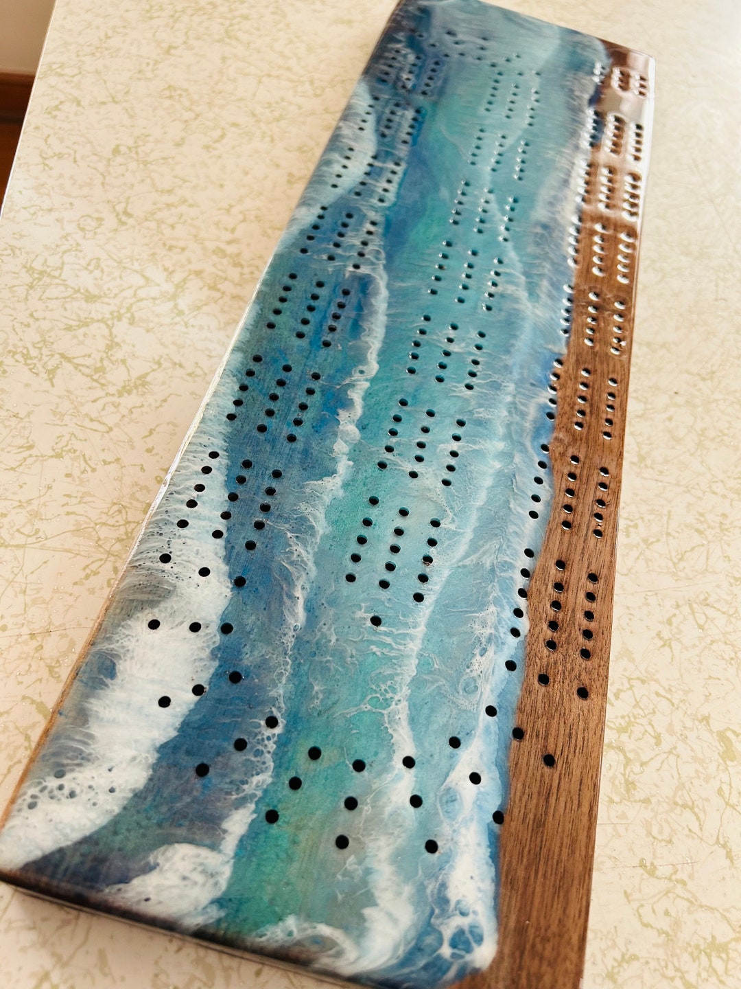 Epoxy Resin Ocean Theme Walnut Cribbage Board - Etsy
