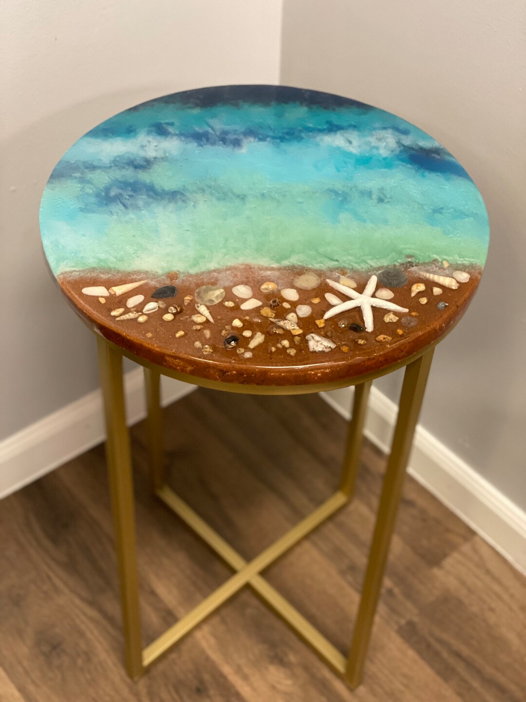 Epoxy Seashell Accent Table - Etsy