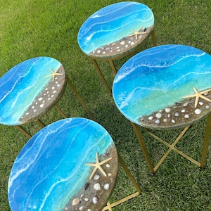 Epoxy Seashell Accent Table - Etsy