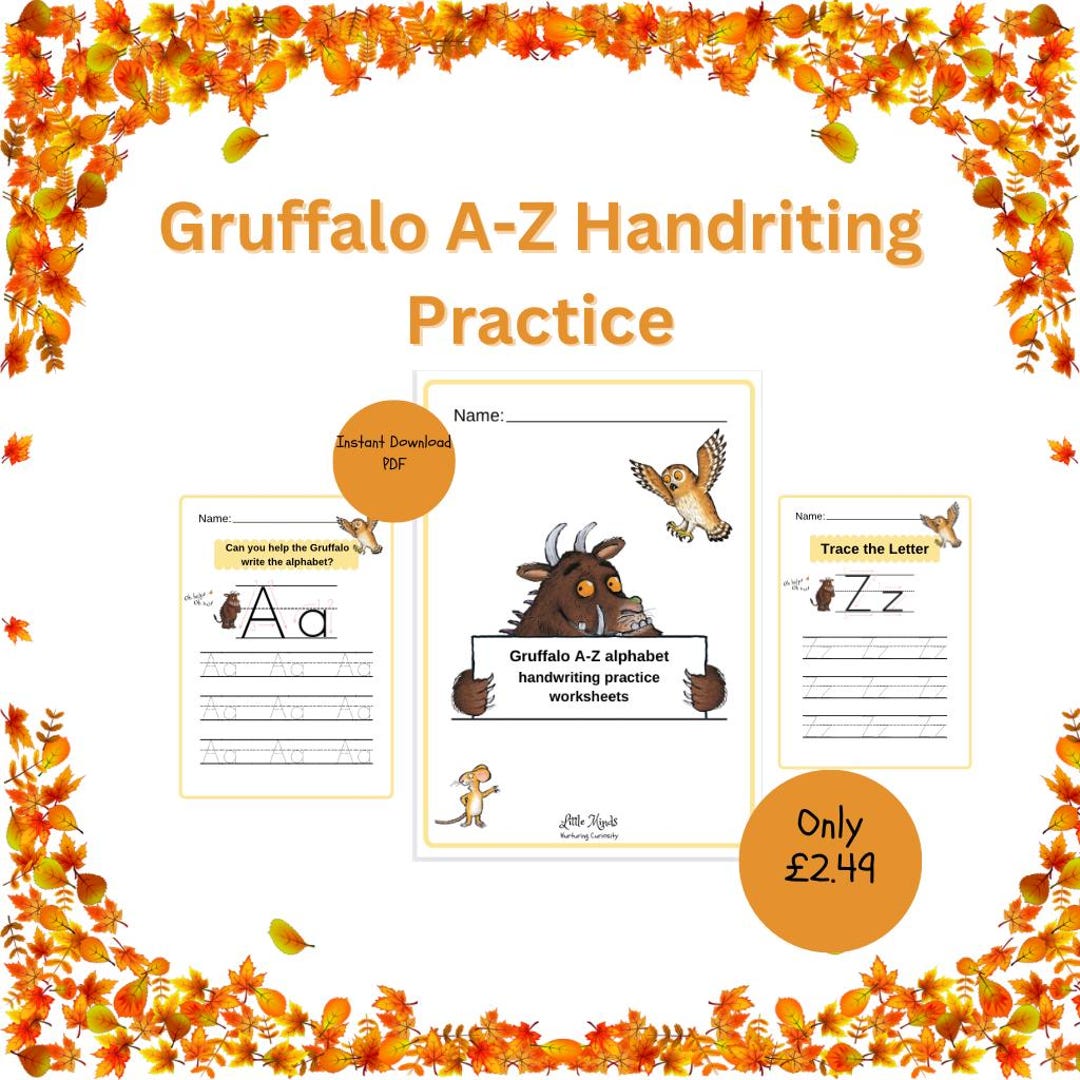 Gruffalo A-Z Handwriting Practice Sheets. Digital Download in PDF. Make ...