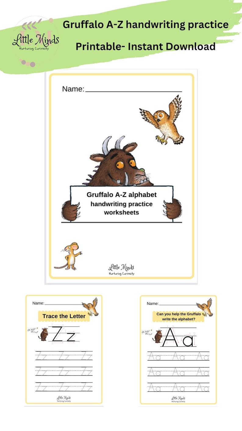 Gruffalo A-Z Handwriting Practice Sheets. Digital Download in PDF. Make ...