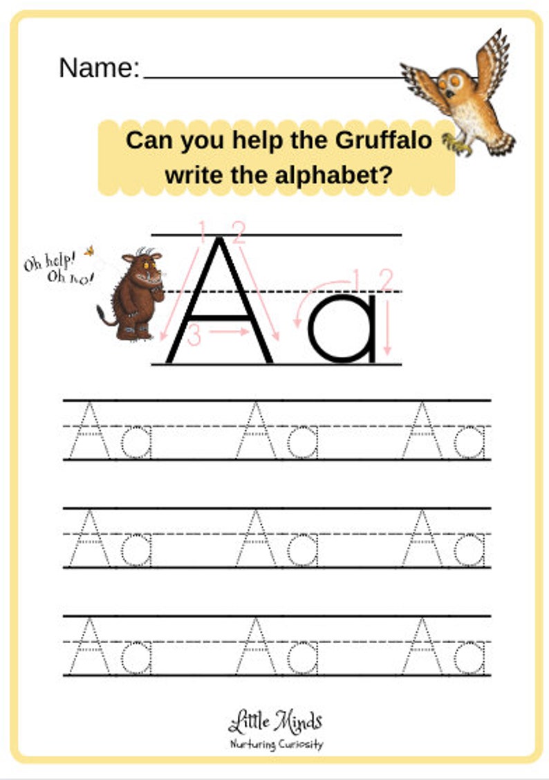 Gruffalo A-Z Handwriting Practice Sheets. Digital Download in PDF. Make ...