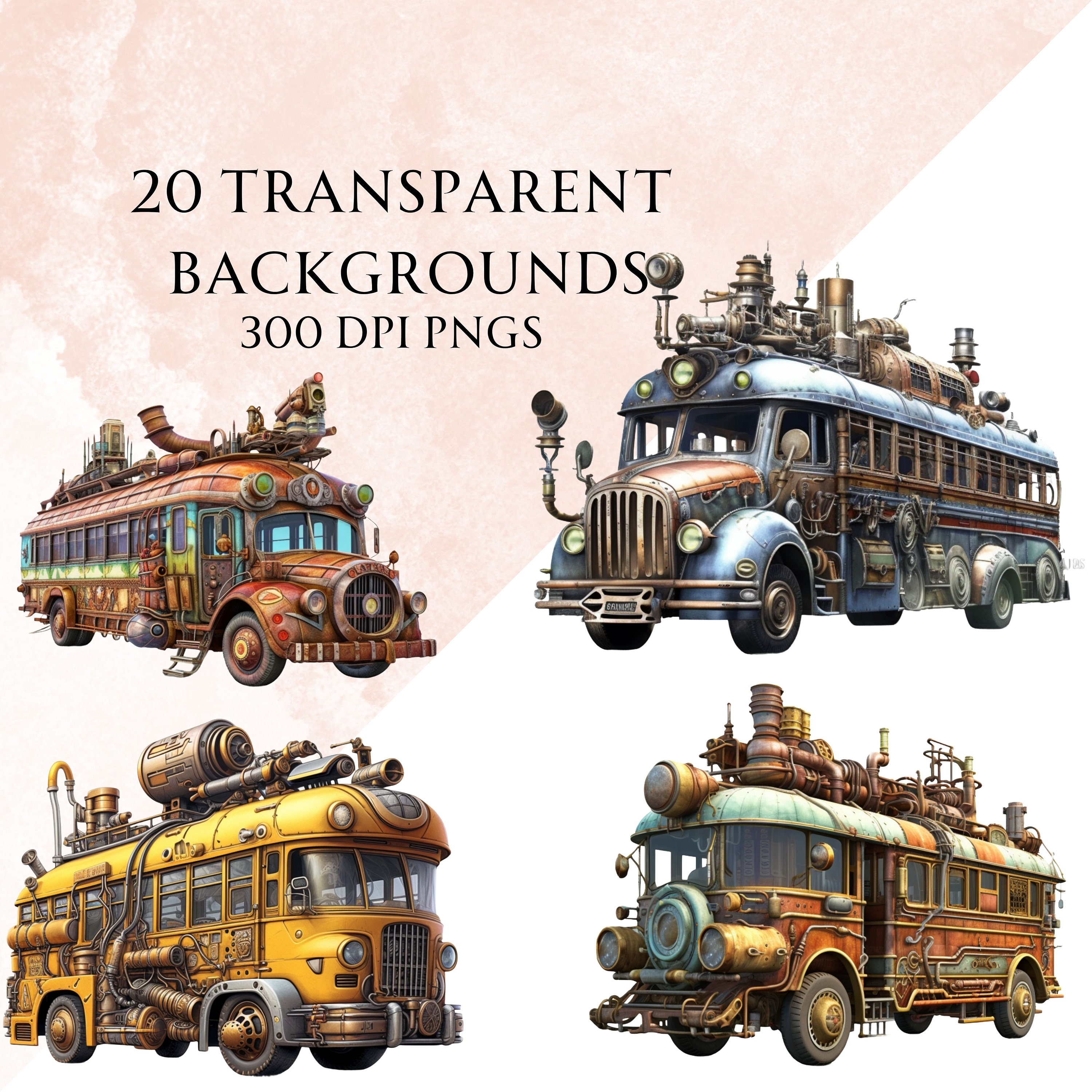 Bus Clipart, Steampunk Bus Clipart, Vehicle Clipart, Commercial Use ...